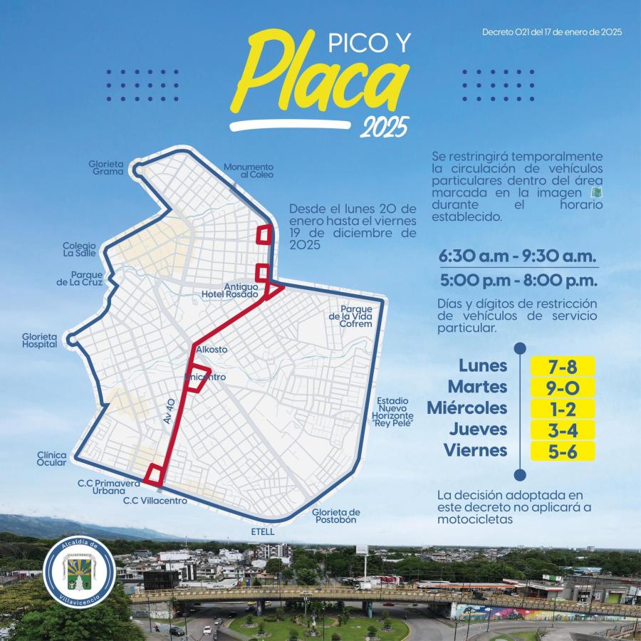 Pico y placa Villavicencio HOY: 31 marzo 4 de abril 2025